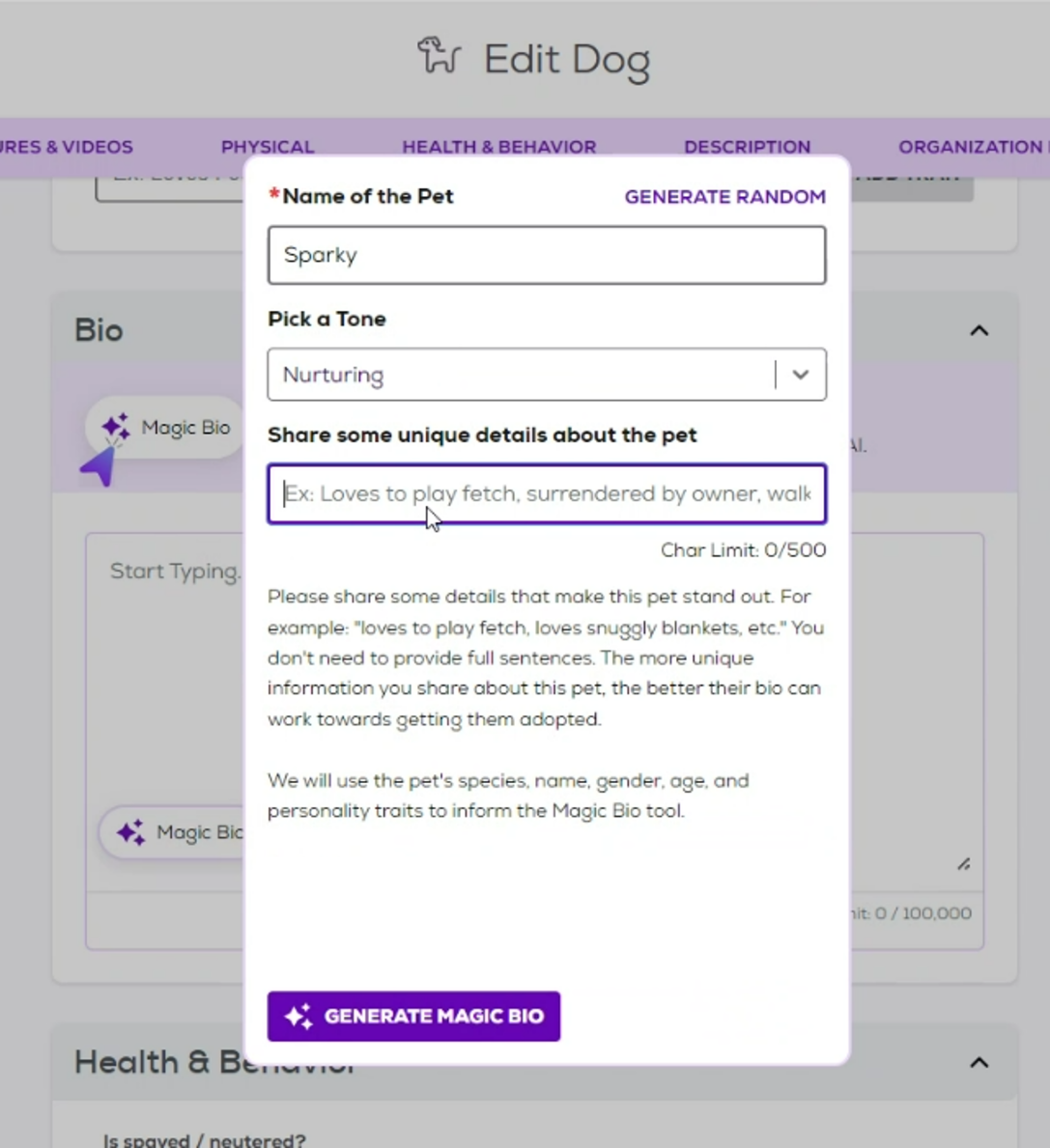 New Feature: Magic Bio for Dogs